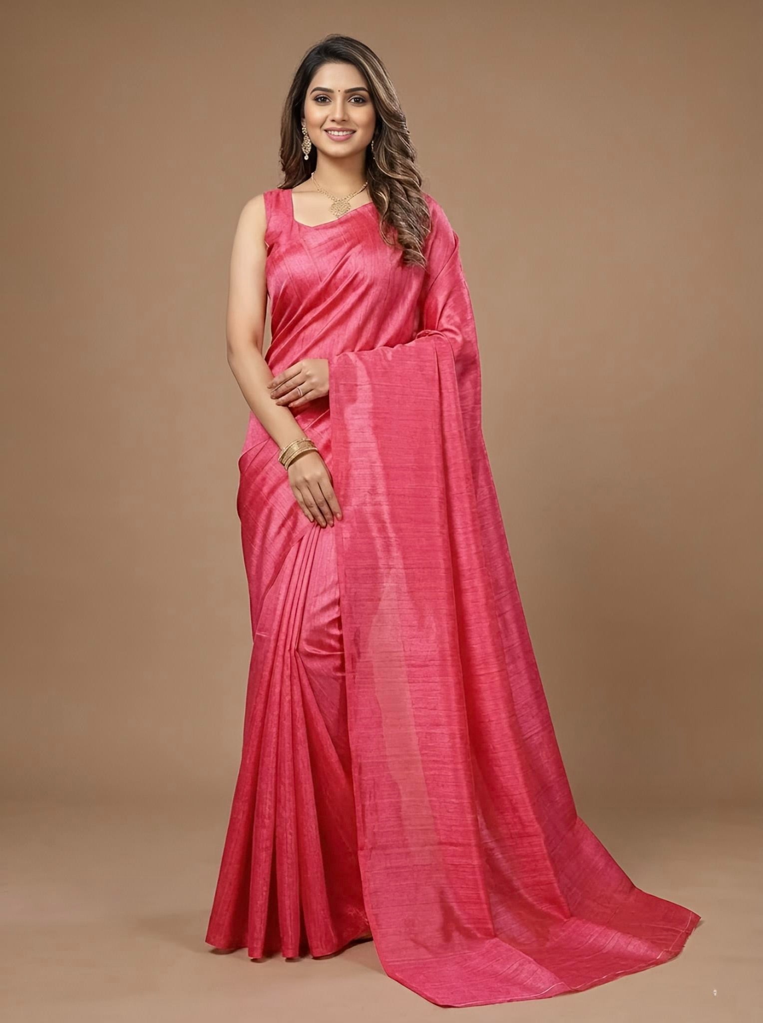 Mangala -Pure Plain Tussar Ghicha Silk Saree (Silkmark Certified) – Thugil