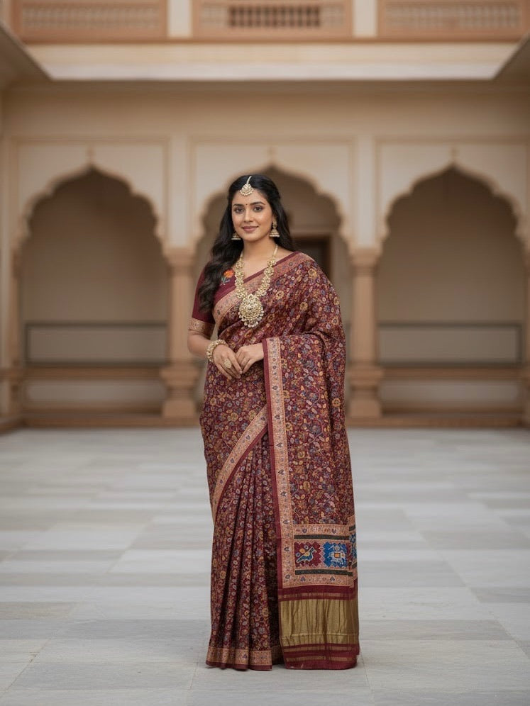 Manohari – Pure Modal Silk Digital Print Saree with Tissue Pallu – Thugil