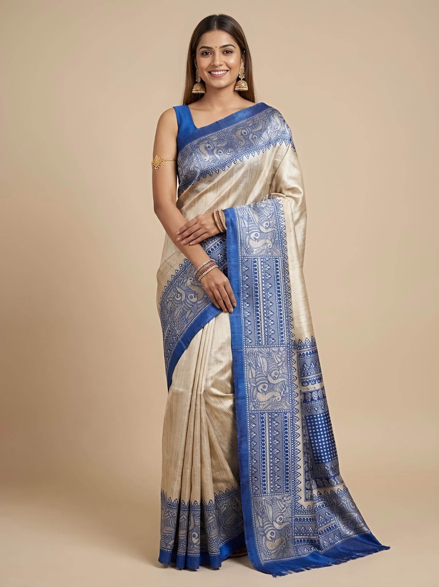 Reina– Pure Tussar Ghicha Silk Saree (Silk Mark Certified) – Thugil